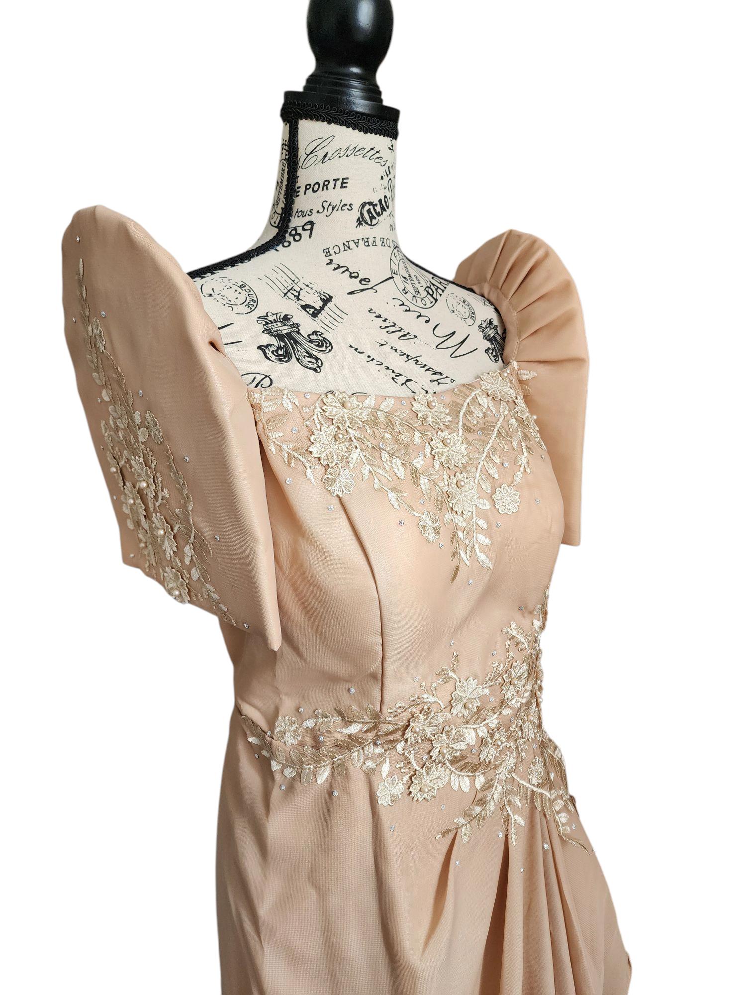 Modern Filipiniana Dress, Philippine Fabric, Formal Wear, Lace Accent ...