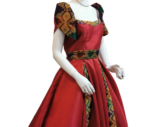 Modern Filipiniana Dress, Philippine Fabric, Formal Wear, Lace Overlay Design, for Mom, Filipino ...