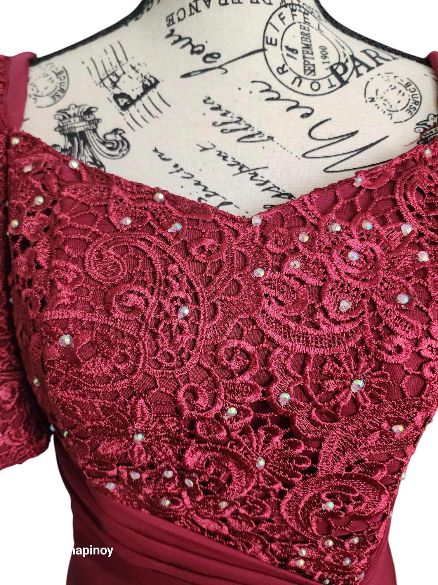Modern Filipiniana Dress, Philippine Fabric, Formal Wear, Lace Accent ...
