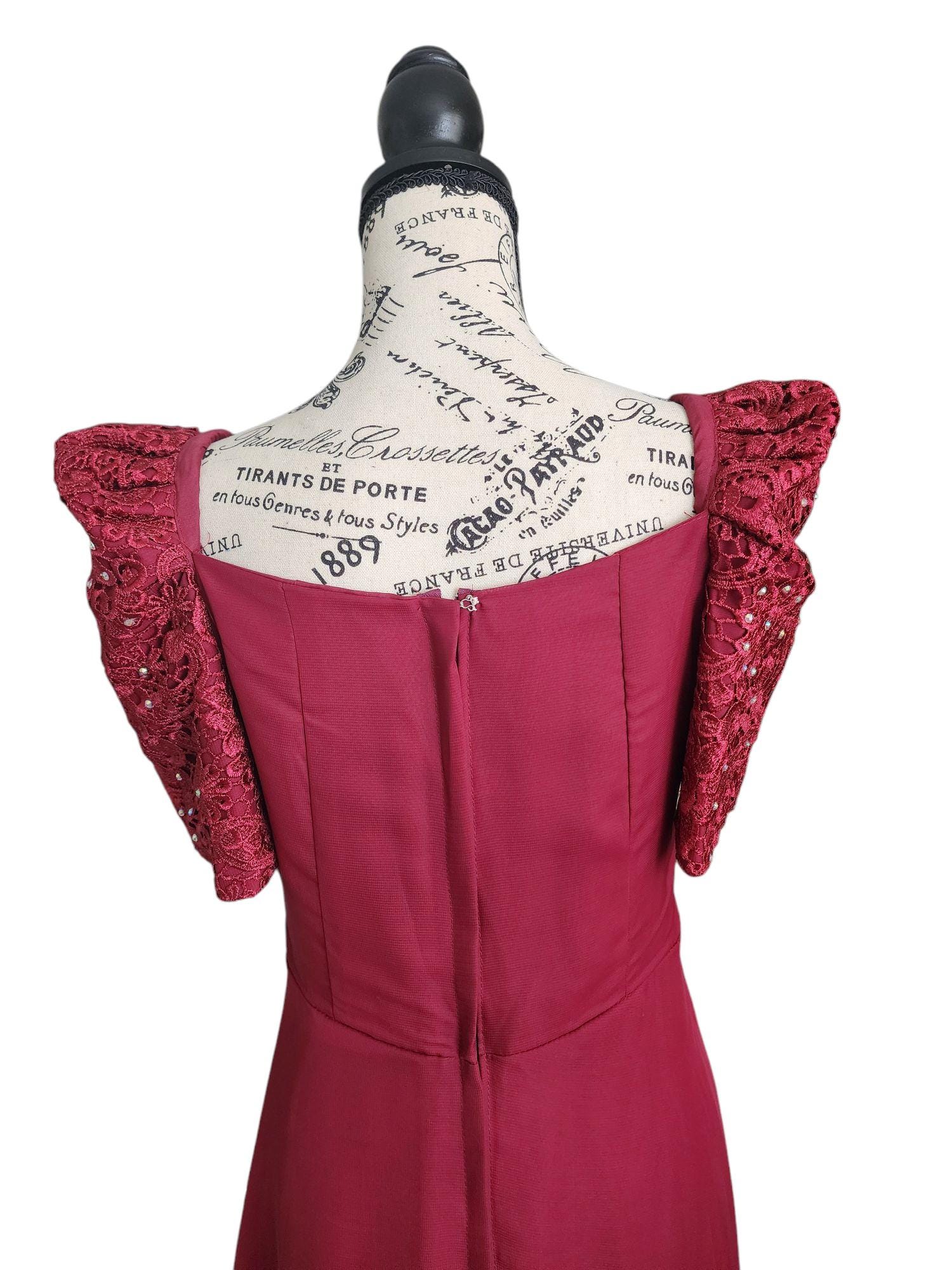 Modern Filipiniana Dress, Philippine Fabric, Formal Wear, Lace Accent ...