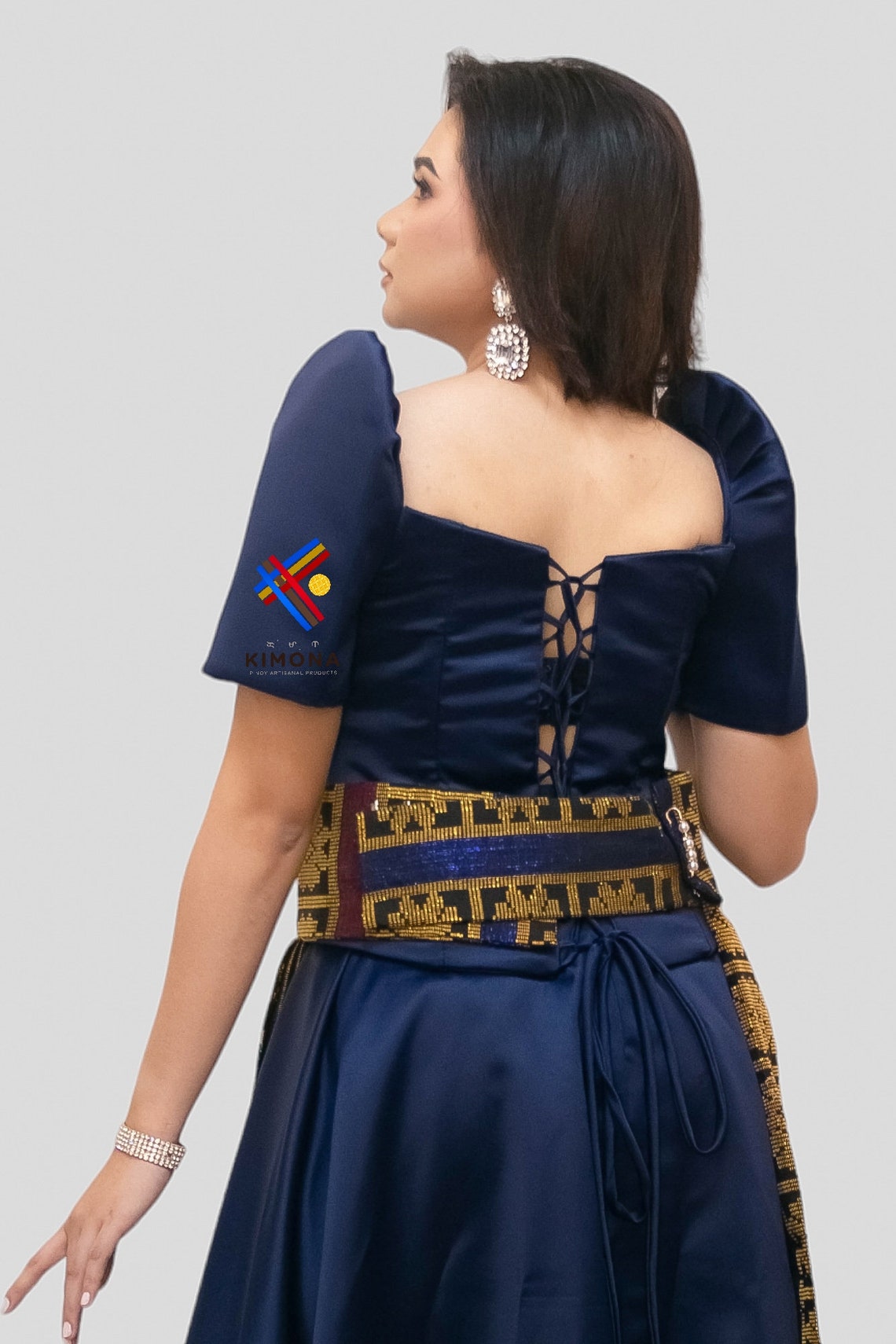 Modern Filipiniana Dress, Philippine Fabric, Formal Wear, Lace Overlay ...