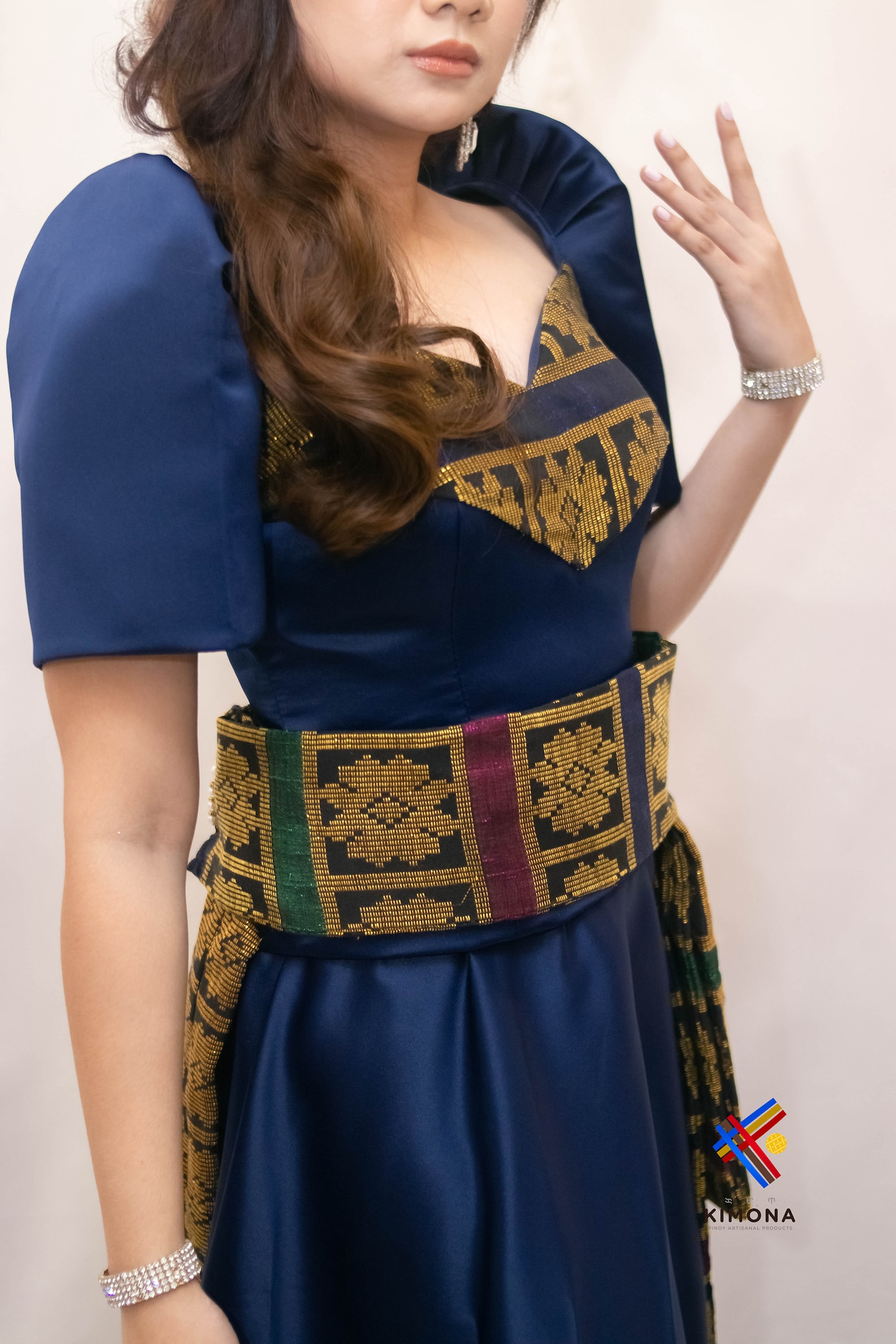 Modern Filipiniana Dress, Philippine Fabric, Formal Wear, Lace Overlay ...