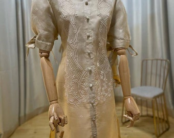 Modern Filipiniana Dress, Philippine Fabric, Formal Wear, Lace Overlay Design, for Mom, Filipino ...