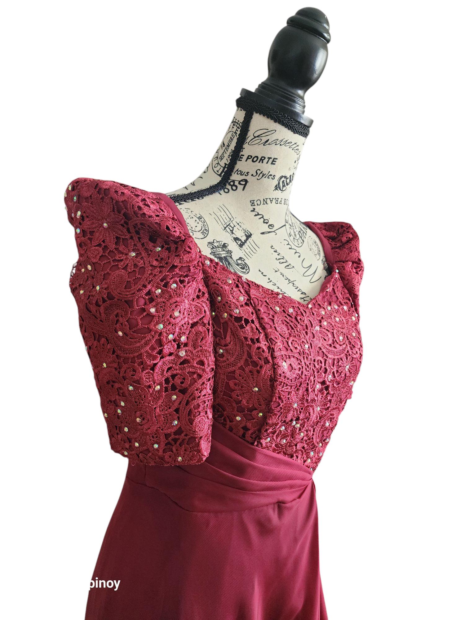 Modern Filipiniana Dress, Philippine Fabric, Formal Wear, Lace Accent ...