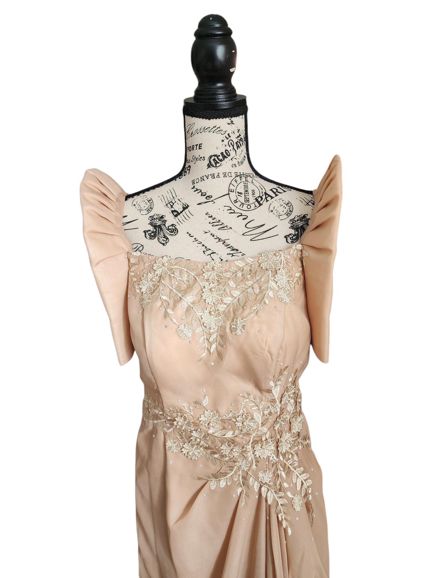 Modern Filipiniana Dress, Philippine Fabric, Formal Wear, Lace Accent ...