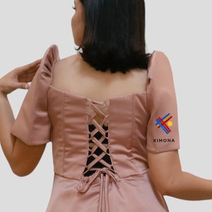 Modern Filipiniana Dress, Philippine Fabric, Formal Wear, Lace Overlay ...