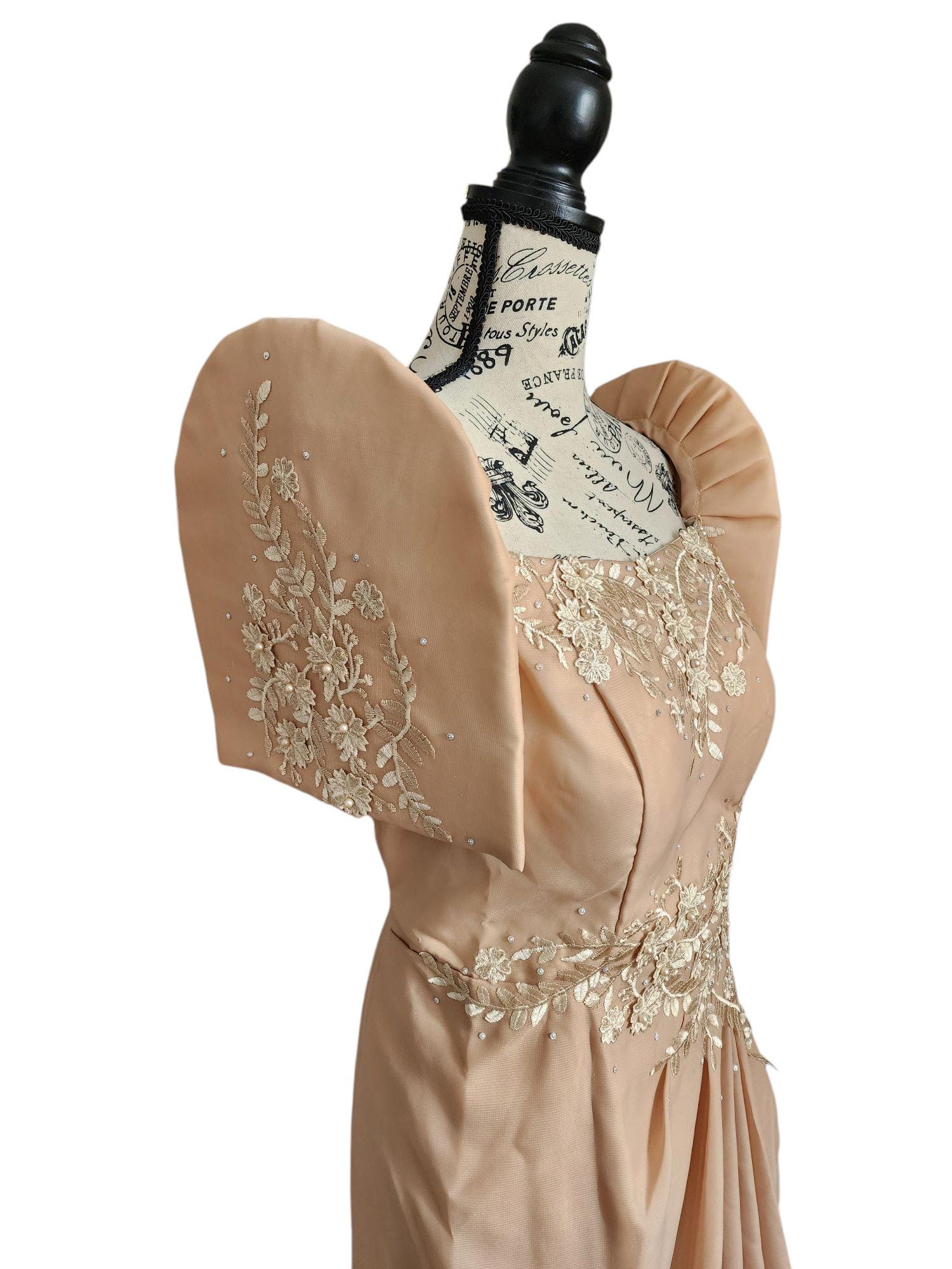 Modern Filipiniana Dress, Philippine Fabric, Formal Wear, Lace Accent ...