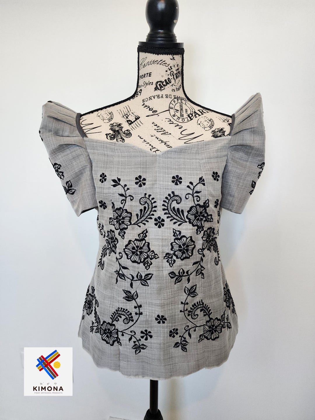 Black Modern Filipiniana Top Only, Pińa Cocoon, Philippine Fabric ...