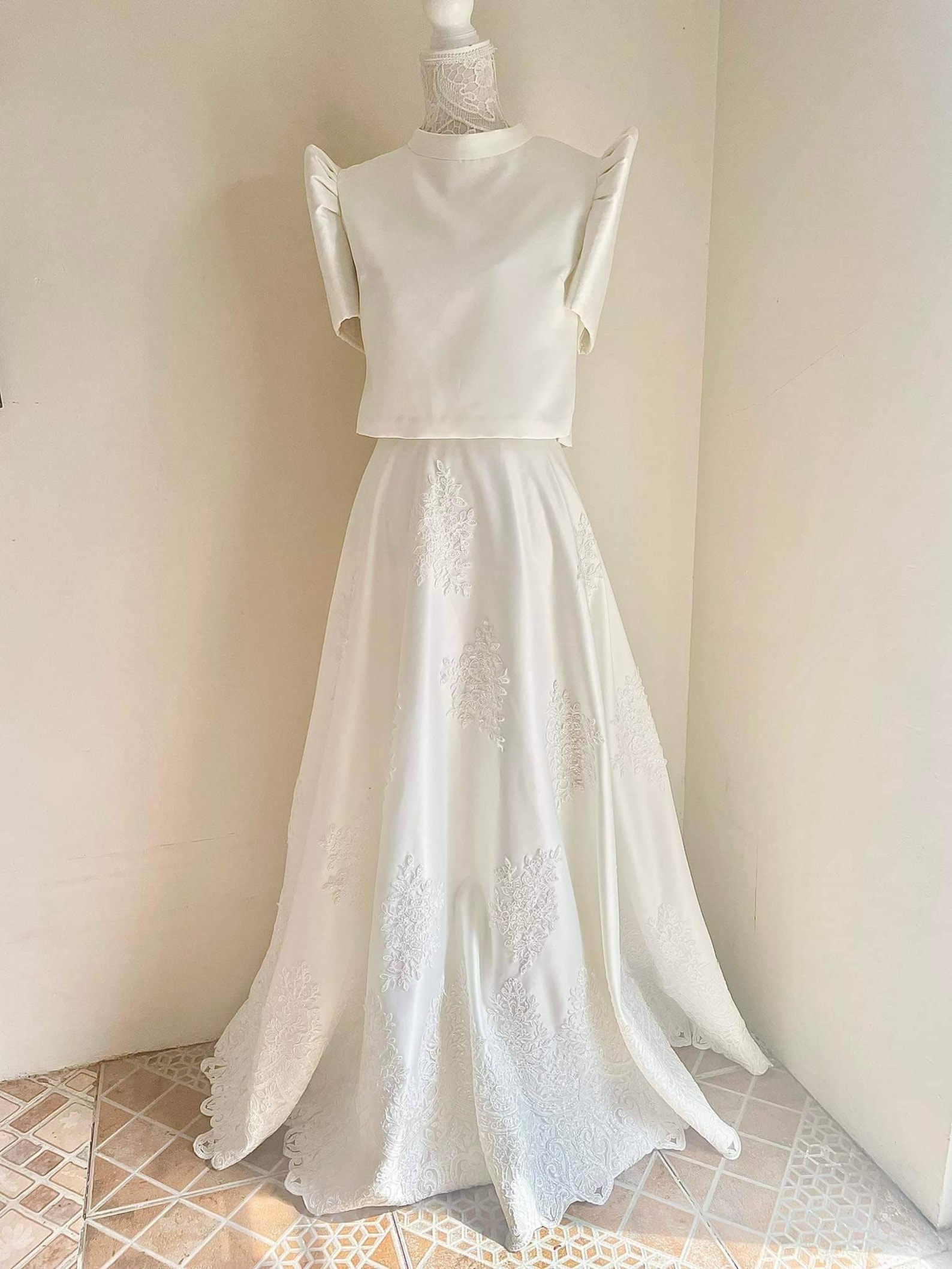 Modern Filipiniana Dress, Philippine Fabric, Formal Wear, Lace Overlay ...