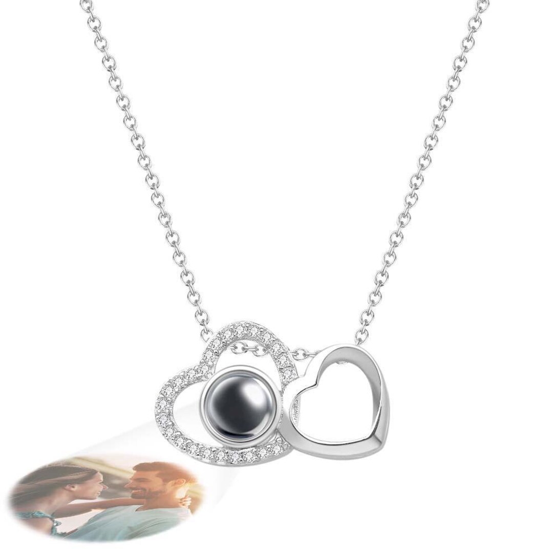 Custom Double Heart Photo Projection Necklace Personalized Picture ...