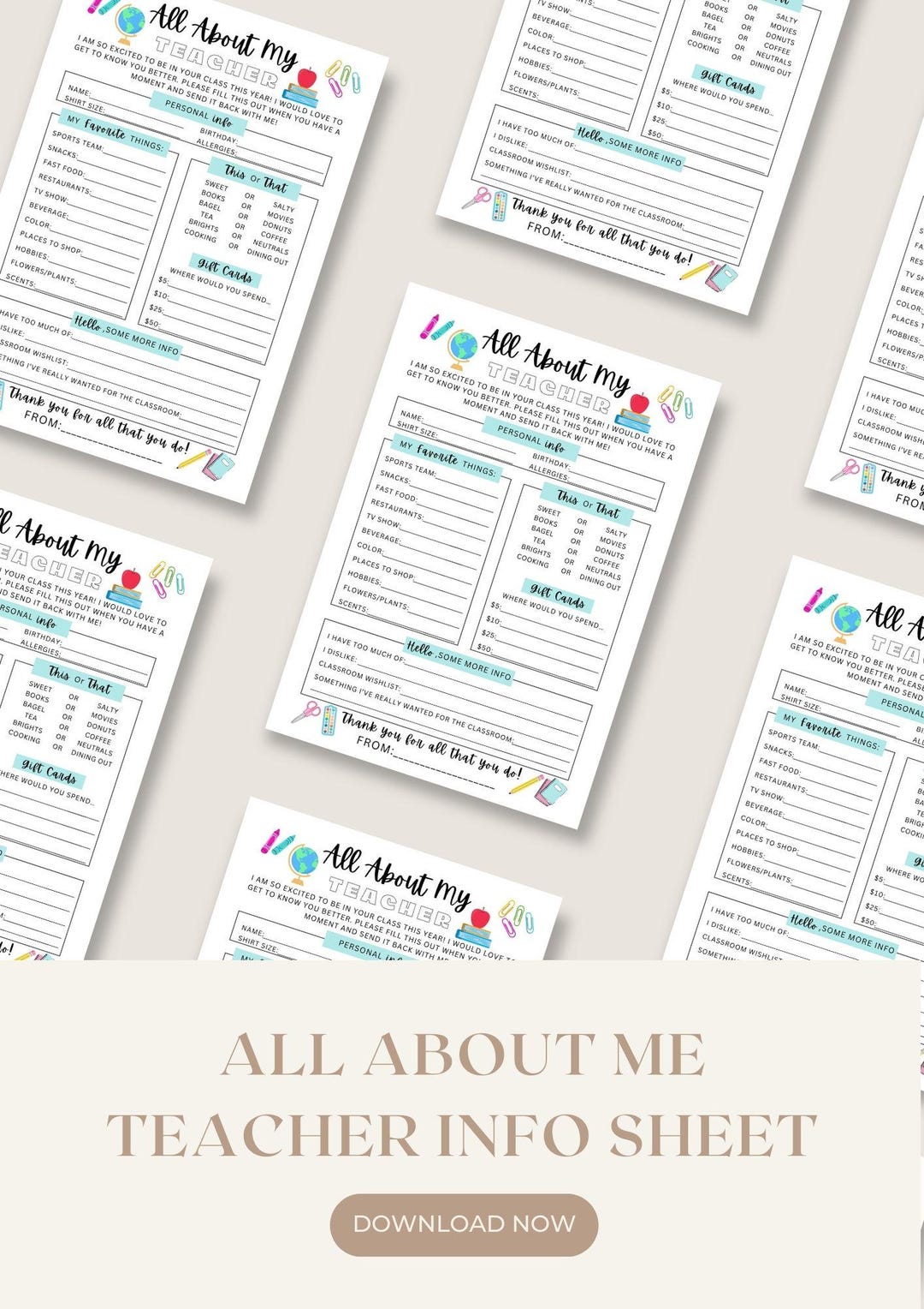 All About My Teacher Info Sheet - Etsy