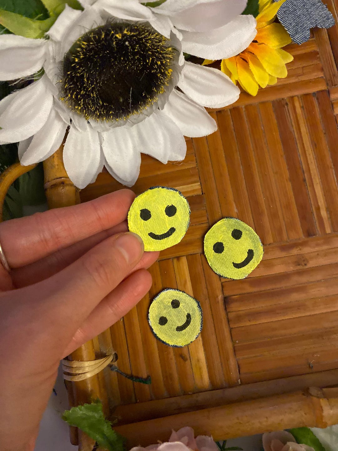 Smiley Face Patch / Iron on / Hand Painted / Upcycled Denim - Etsy