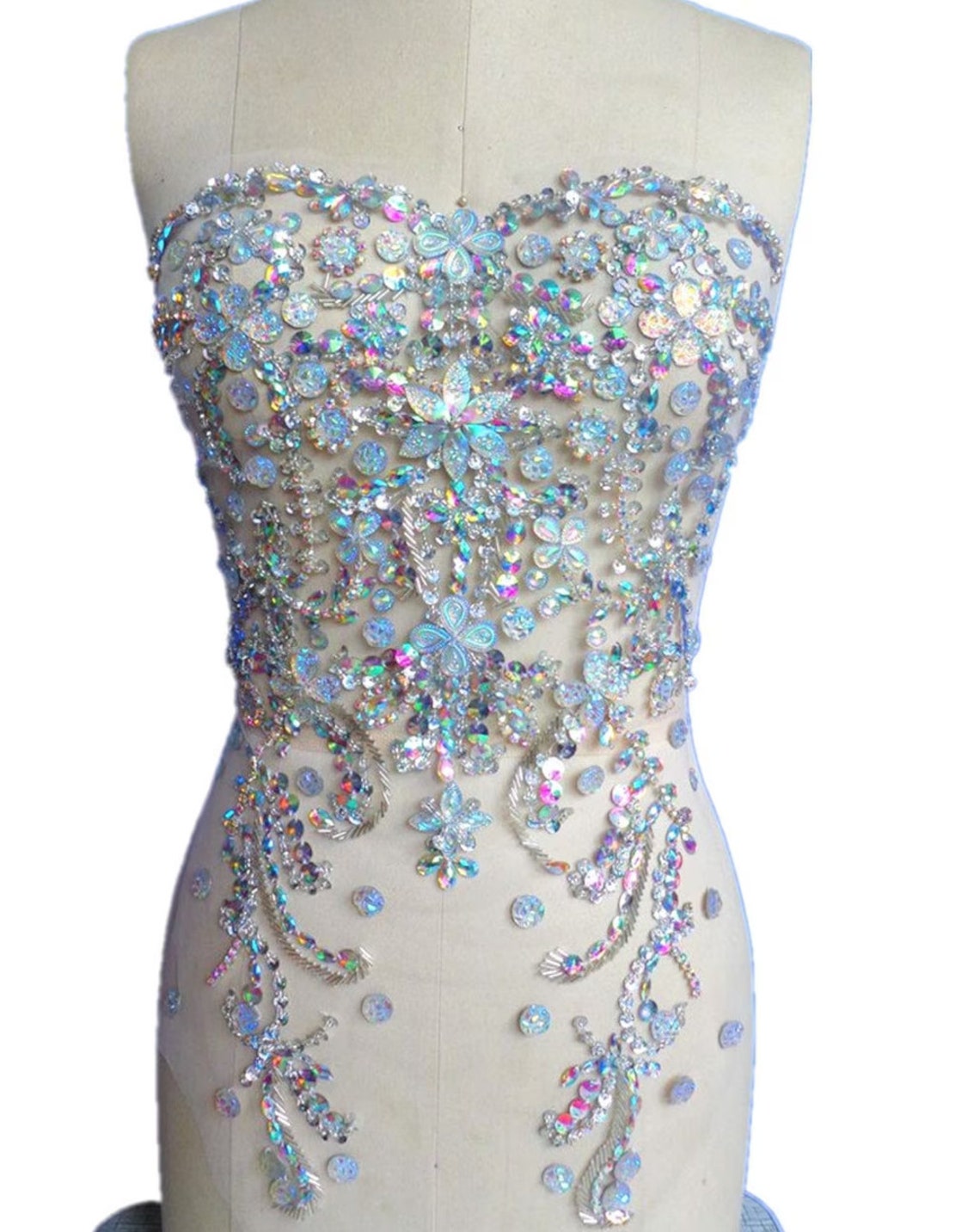 100%hand Sew Rhinestone Applique. Wedding Dress Pattern / Party Gown ...