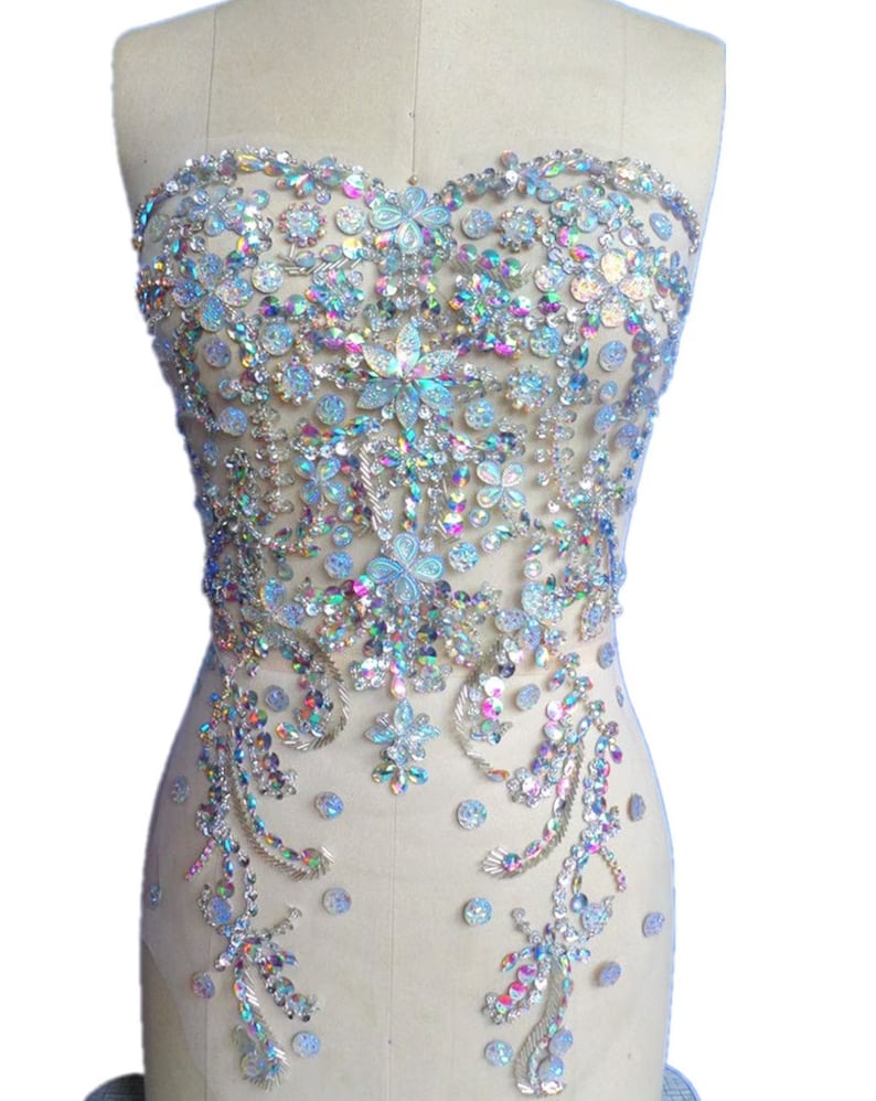 100%hand Sew Rhinestone Applique. Wedding Dress Pattern / Party Gown ...
