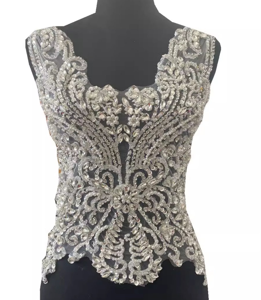 Handmade Rhinestones Lace Applique Handsewing Beads Sequins Trimming ...