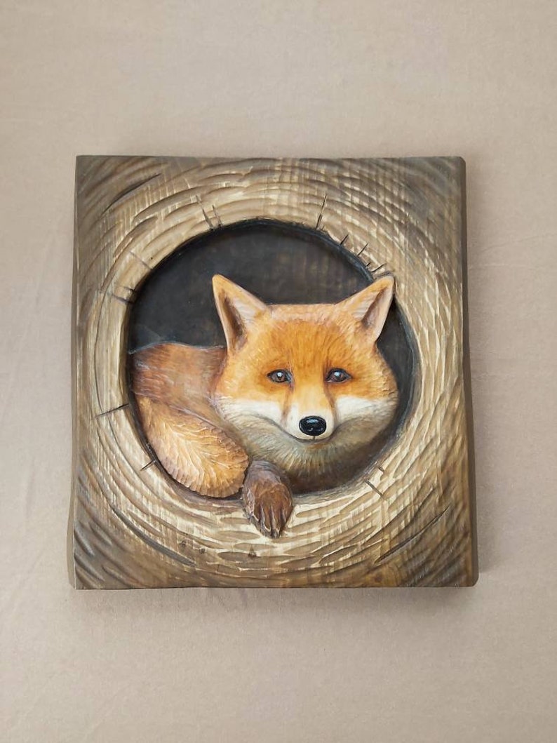 Wooden fox hand carved foxes sculpture fox wall decor fox wall | Etsy