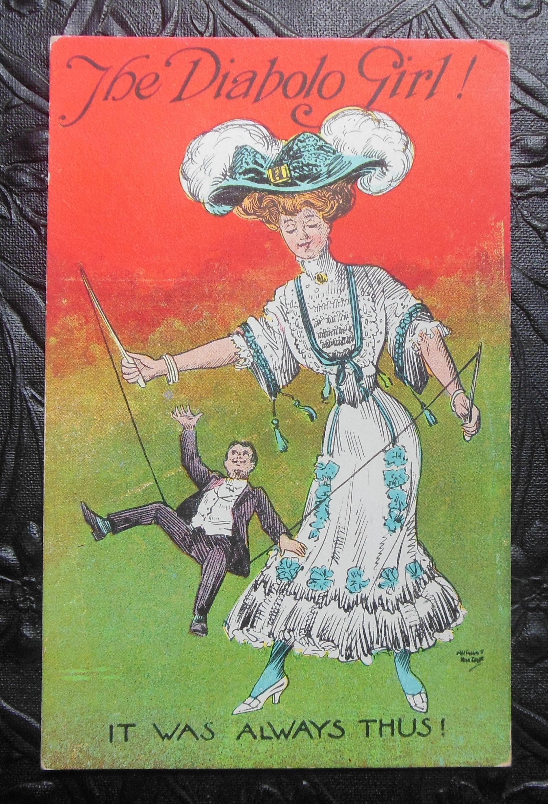 Diabolo Girl Women's Suffrage Antique Vintage Postcard Large Lady/hat ...
