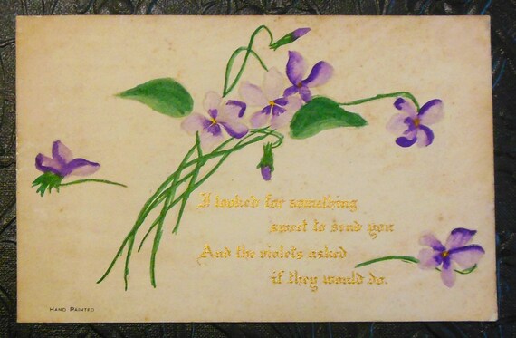 Violet Spray/gold Letter Poem Antique Vintage Hand Drawn Hand - Etsy