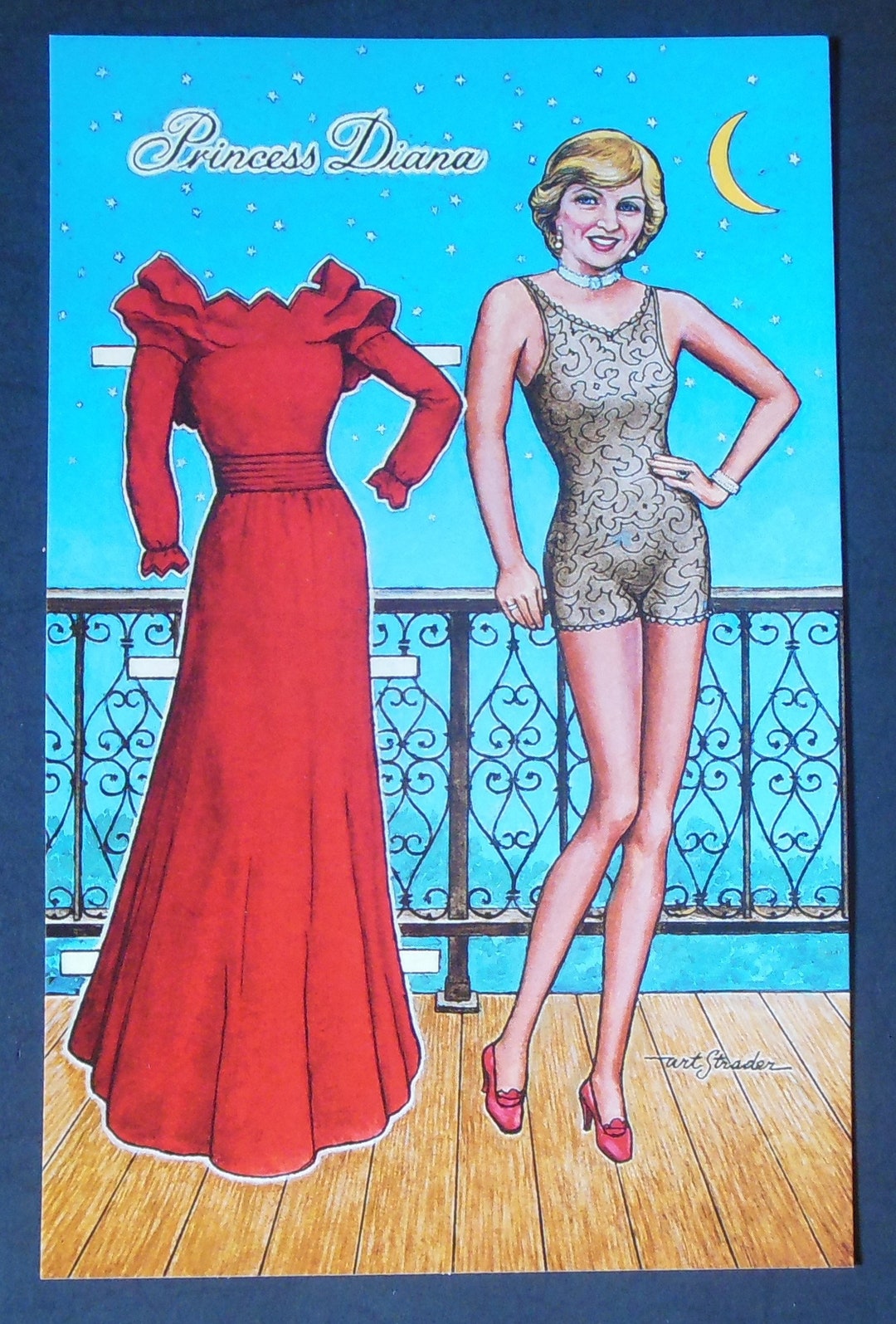 1983 Princess Diana Red Dress Paper Doll Postcard - Artist Art Strader ...