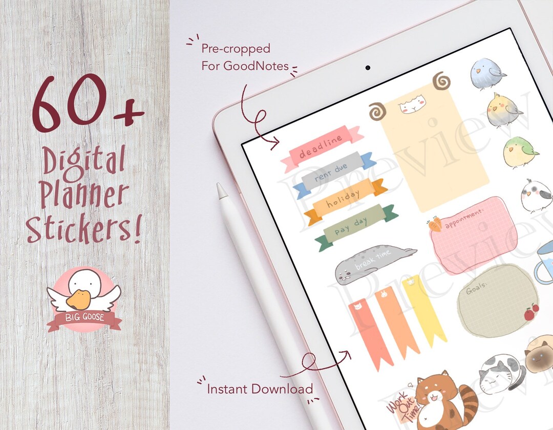 60+ Cute Animal Digital Planner Stickers, Everyday Basic Digital ...