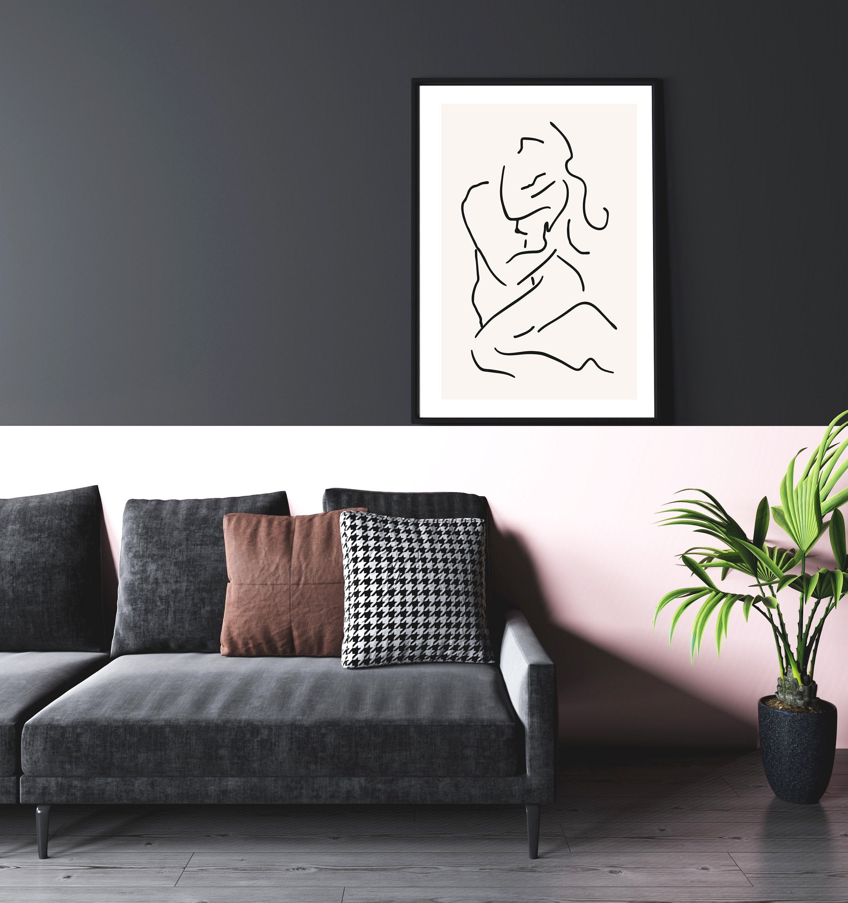 Minimalist Lovers Art Print Abstract Line Art | Digital Printable Art ...