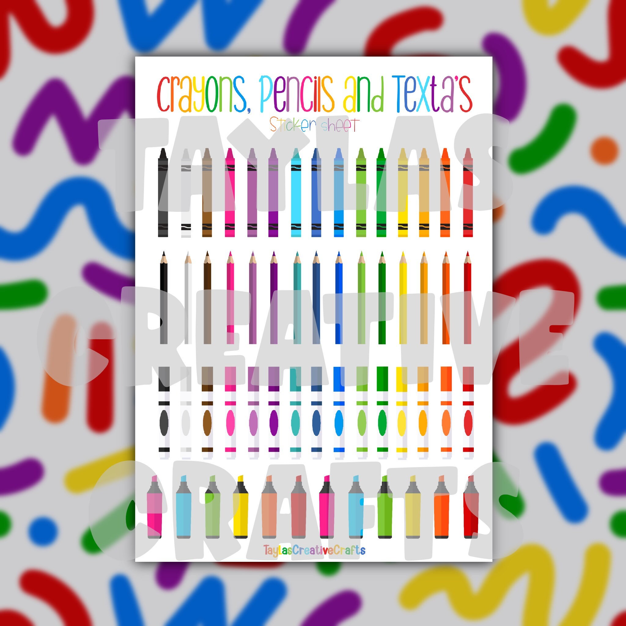 Crayons Pencils and Textas Sticker Sheet - Etsy