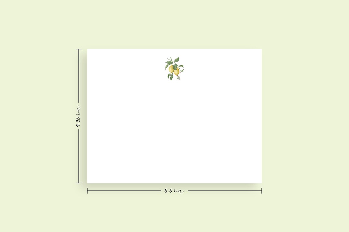 Lemon Watercolor Flat Notecard Set, Botanical Citrus Fruit Stationery ...