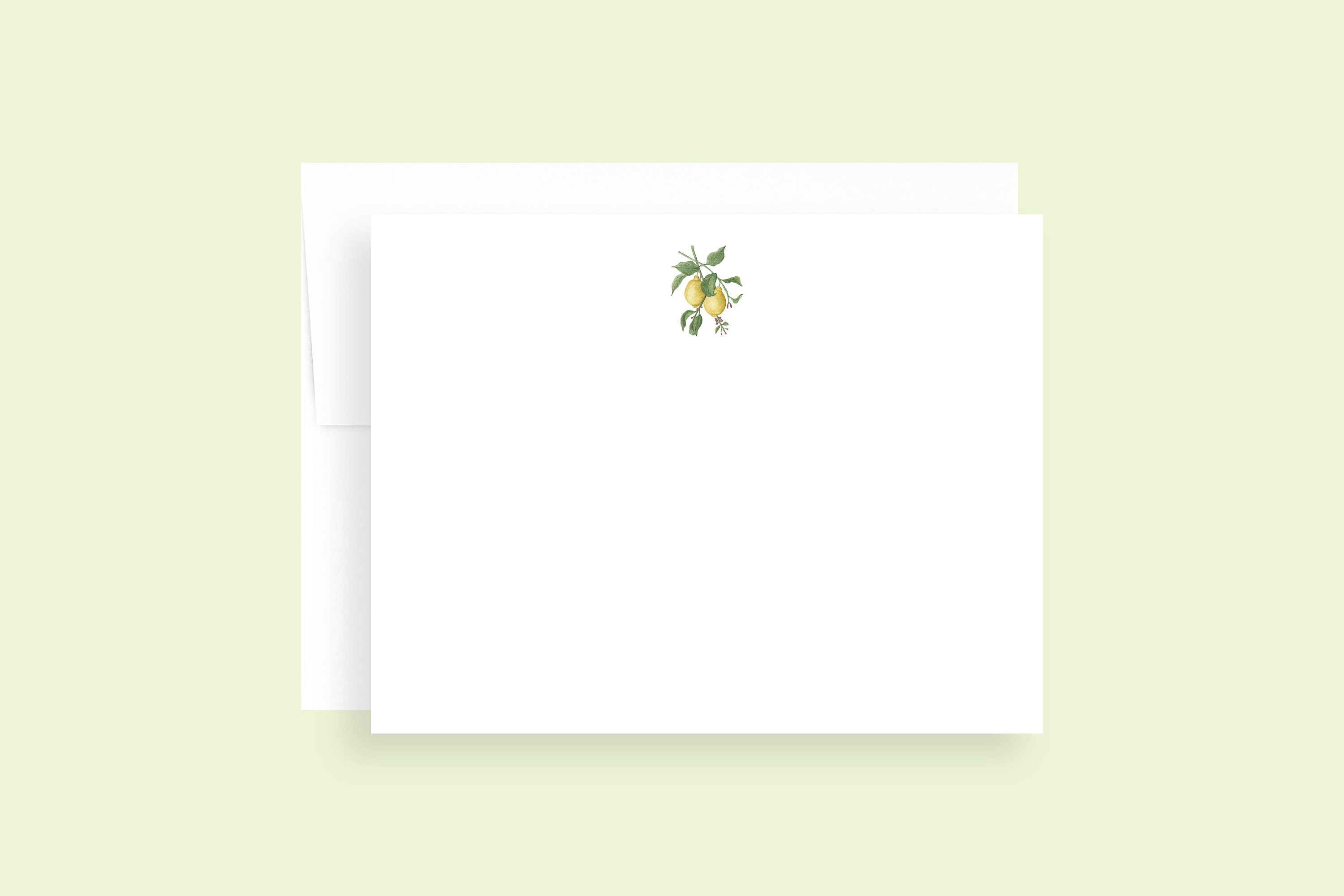 Lemon Watercolor Flat Notecard Set, Botanical Citrus Fruit Stationery ...