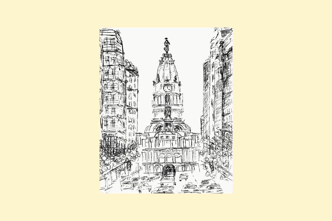 Philadelphia City Hall Drawing Print | Philly Skyline Art (digital ...