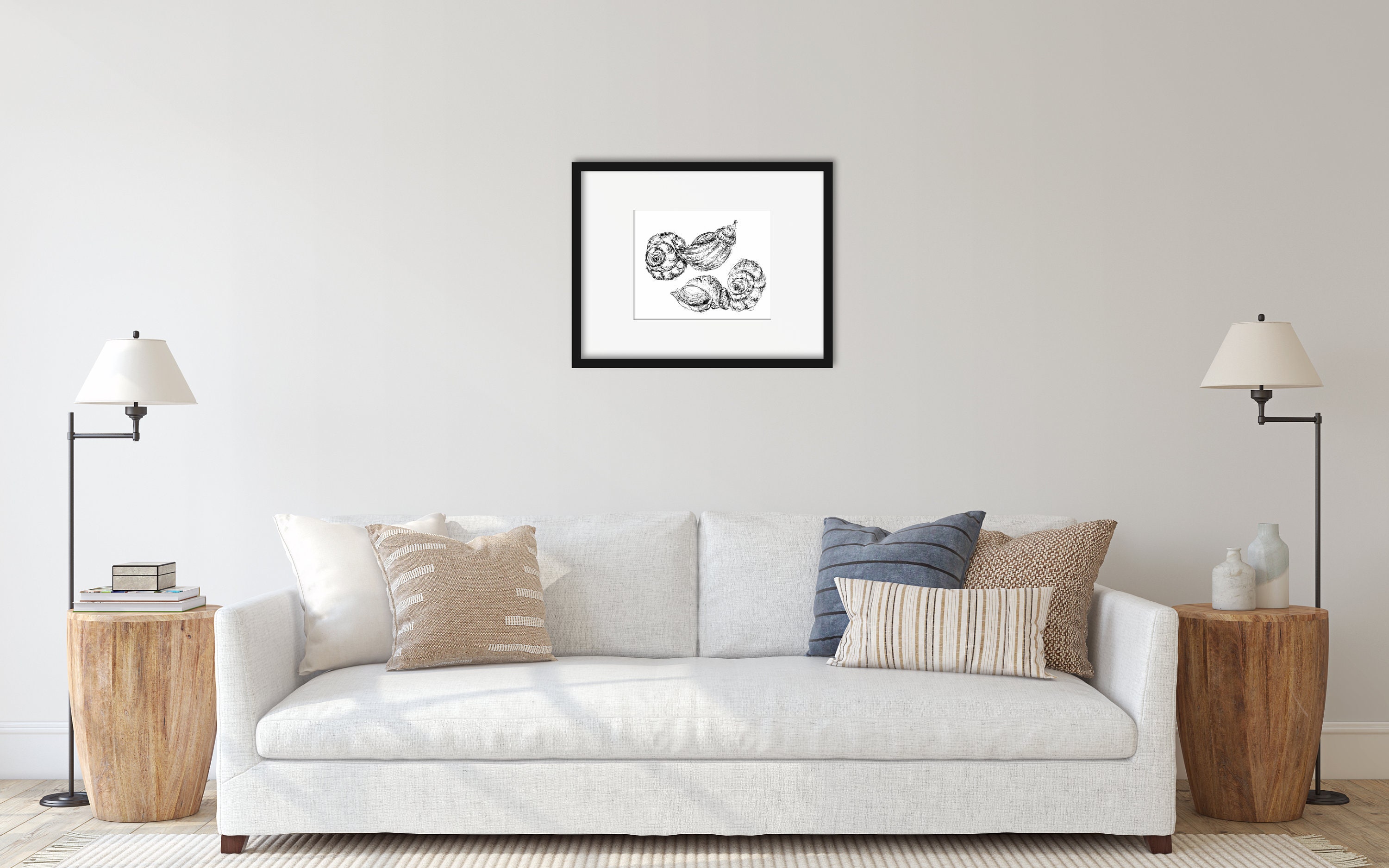 Seashell Pen Drawing Print Coastal Art Work Botanical - Etsy