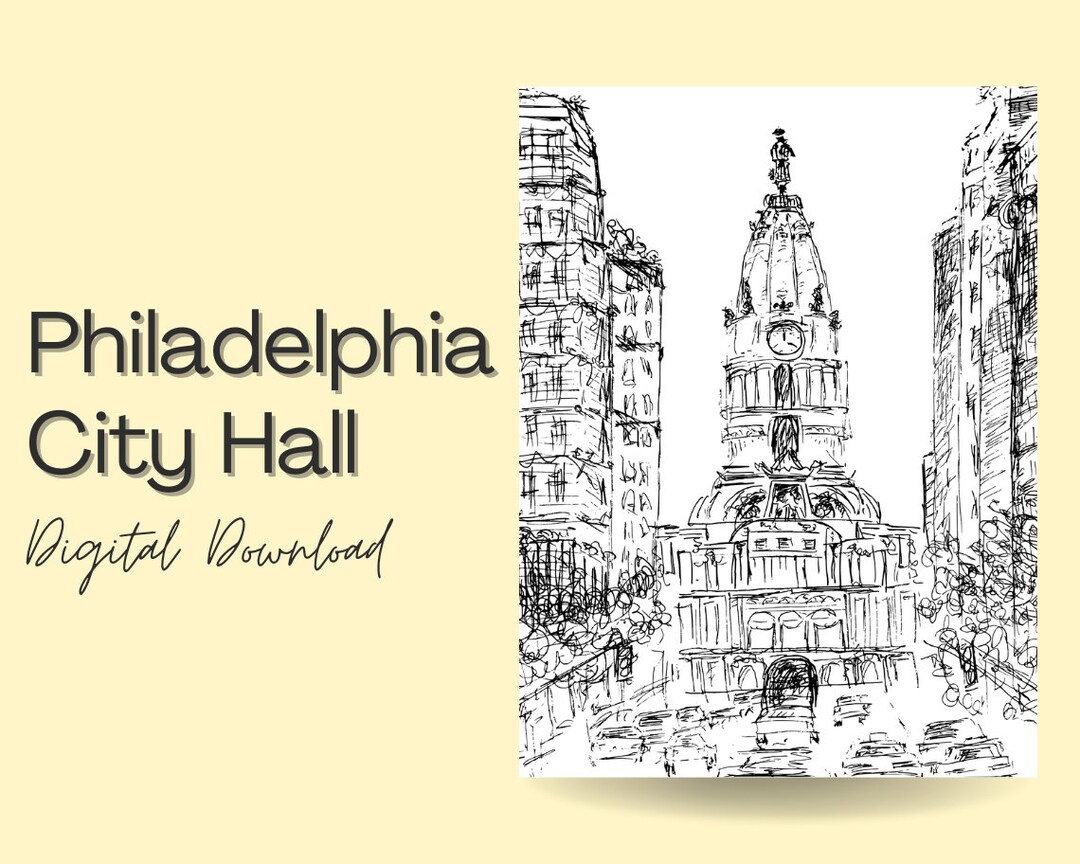 Philadelphia City Hall Pen Drawing Captivating Philly Skyline Art ...