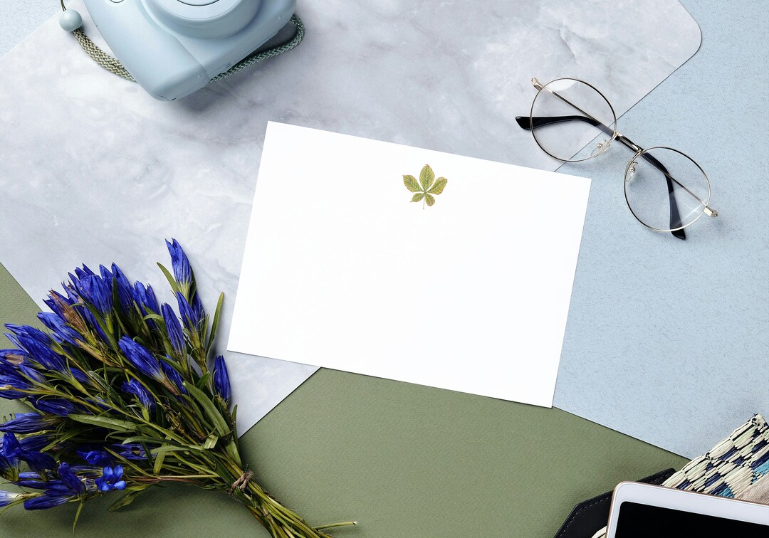 Chestnut Leaf Watercolor Flat Note Card Set Botanical Greenery ...