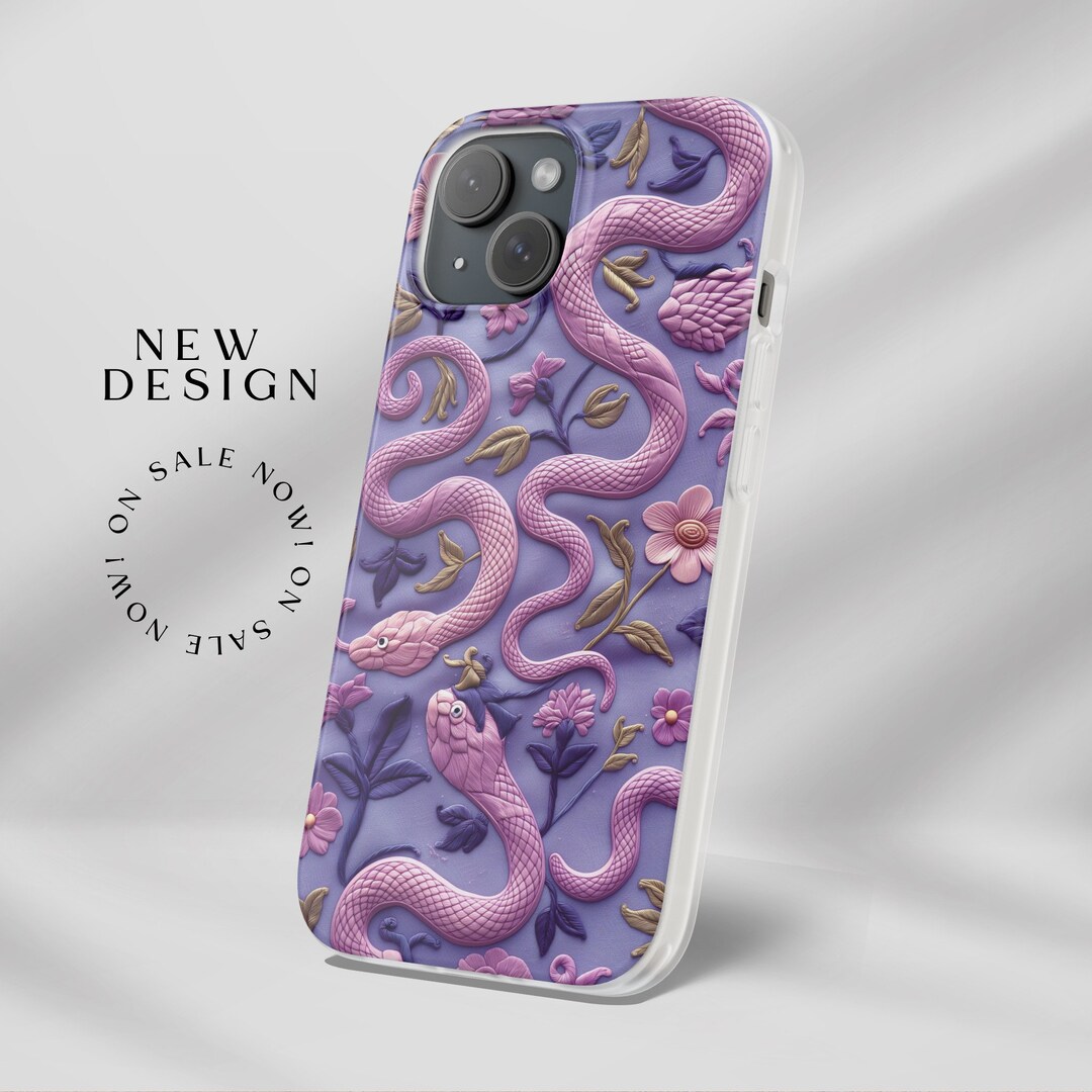 Embroidered 3D Look Pink Snakes and Flowers Phone Cover Cottagecore ...