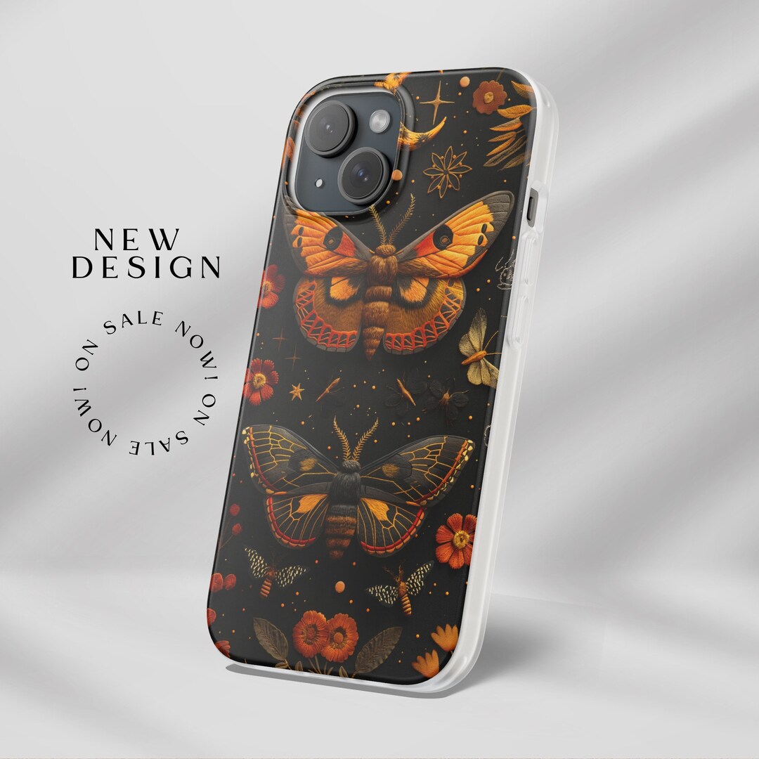 Embroidered Look Moths and Stars Phone Cover Cottagecore Vintage iPhone ...
