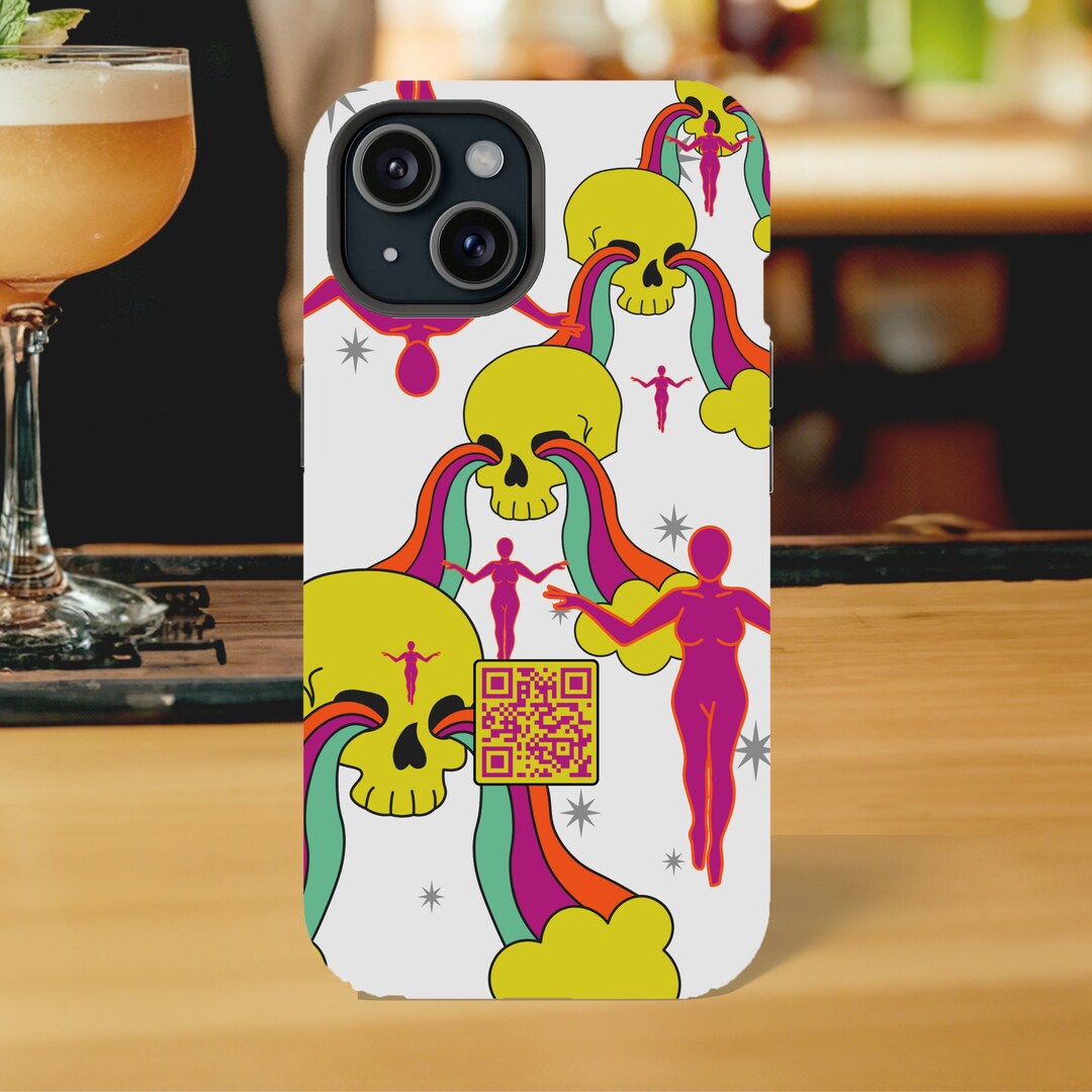 Custom QR Code Phone Case, Skull and Rainbow Design, Perfect for ...