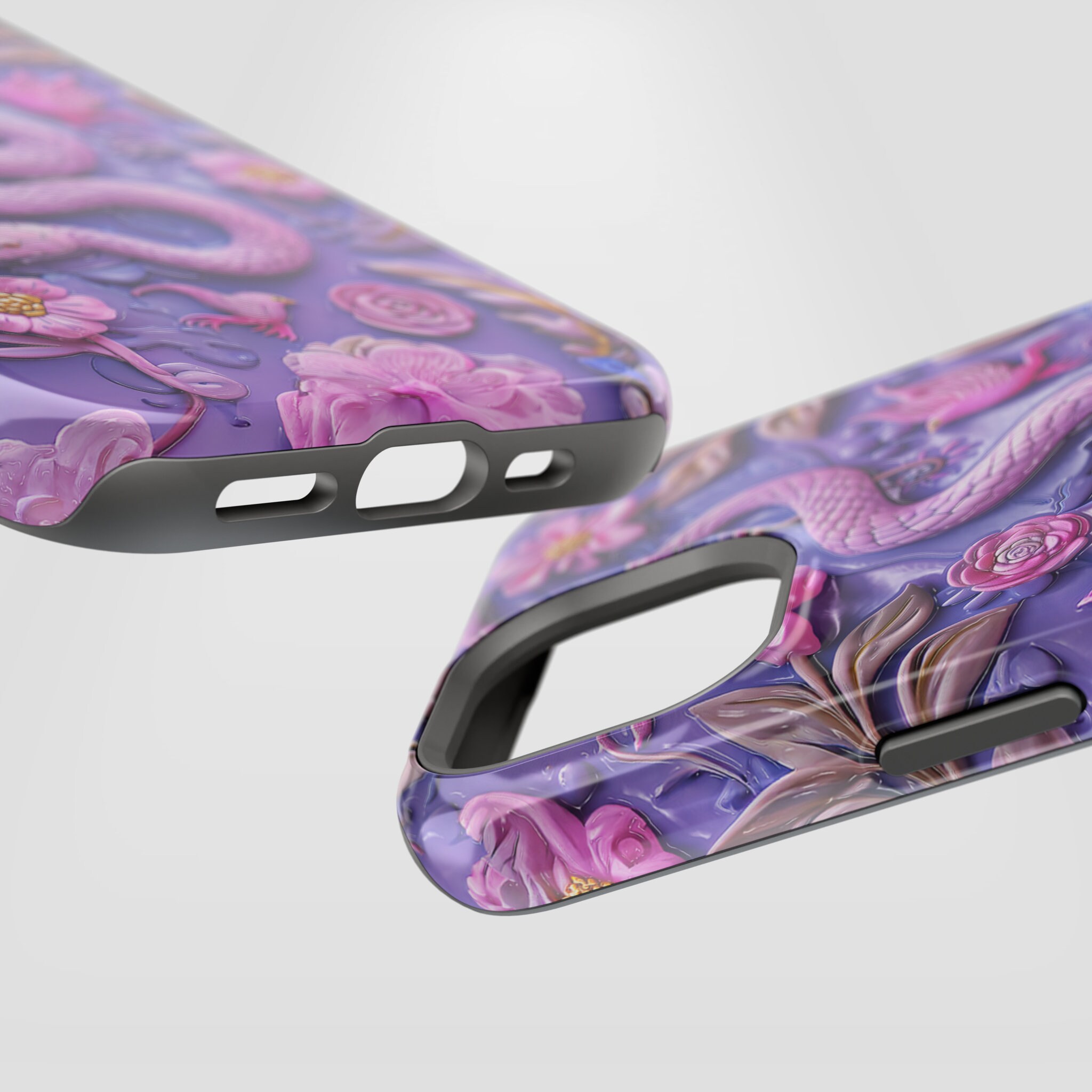 3D Look Cute Pink Snakes and Flowers Impact Resistant Phone Case - Etsy