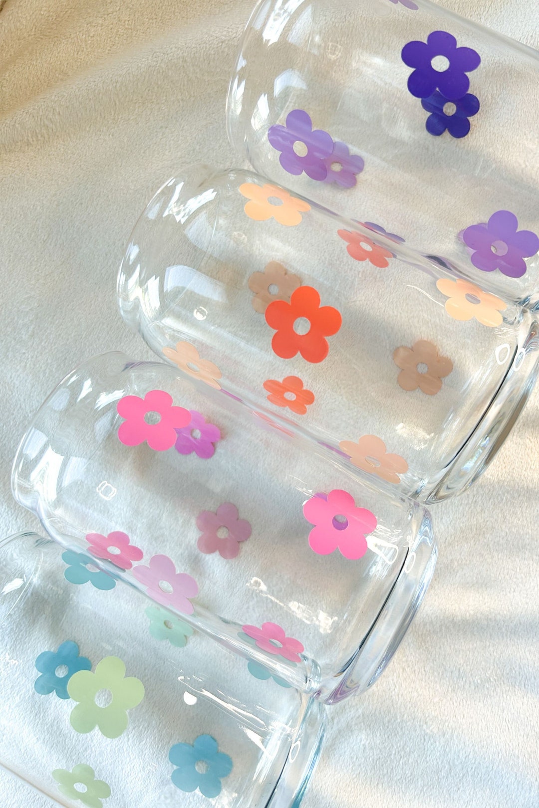 Flowers Glass Cup Iced Coffee Glass Cute Glass Cup - Etsy