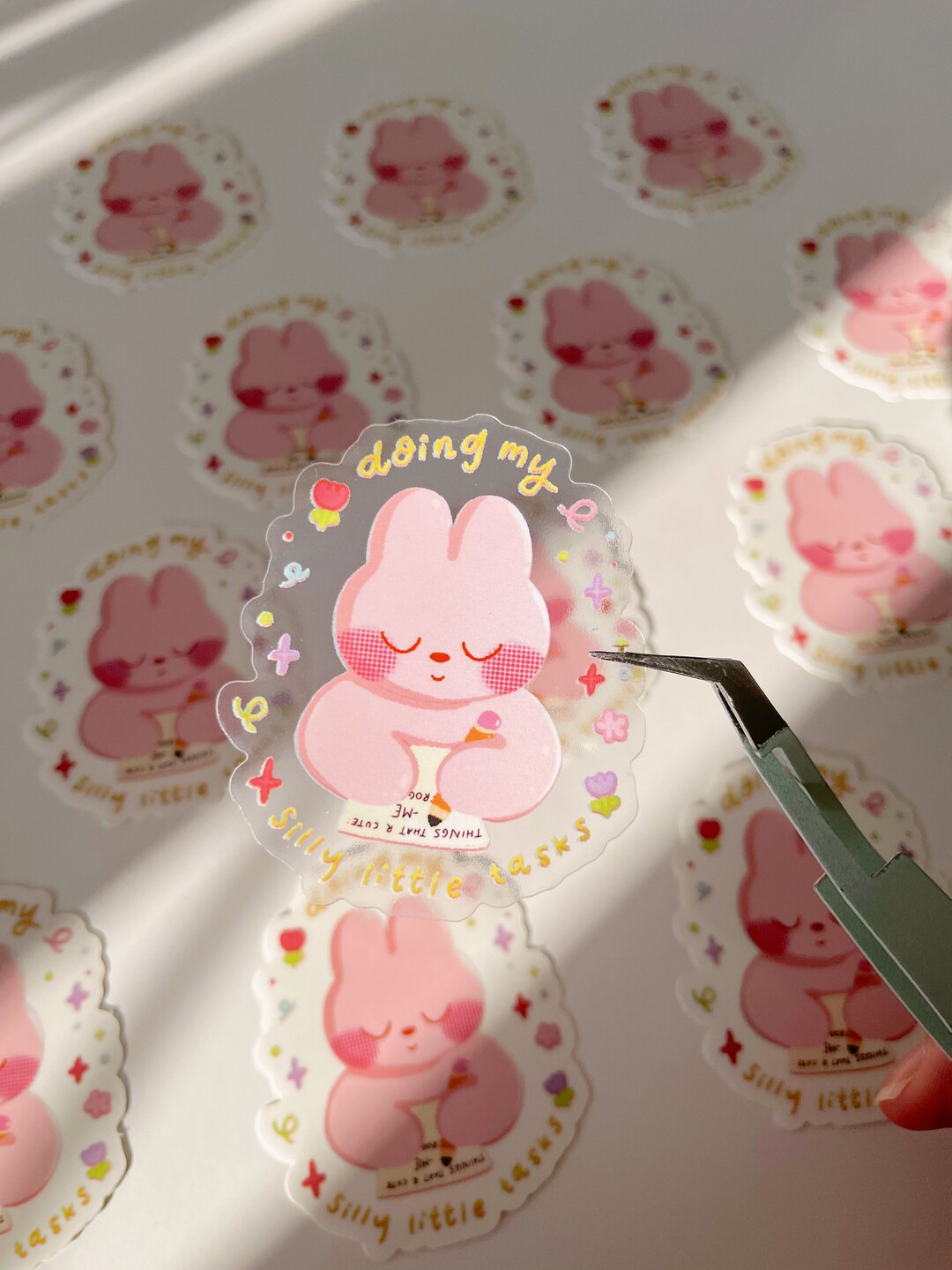Doing My Silly Little Tasks Clear Sticker Bunny, Funny, Cute Stickers ...