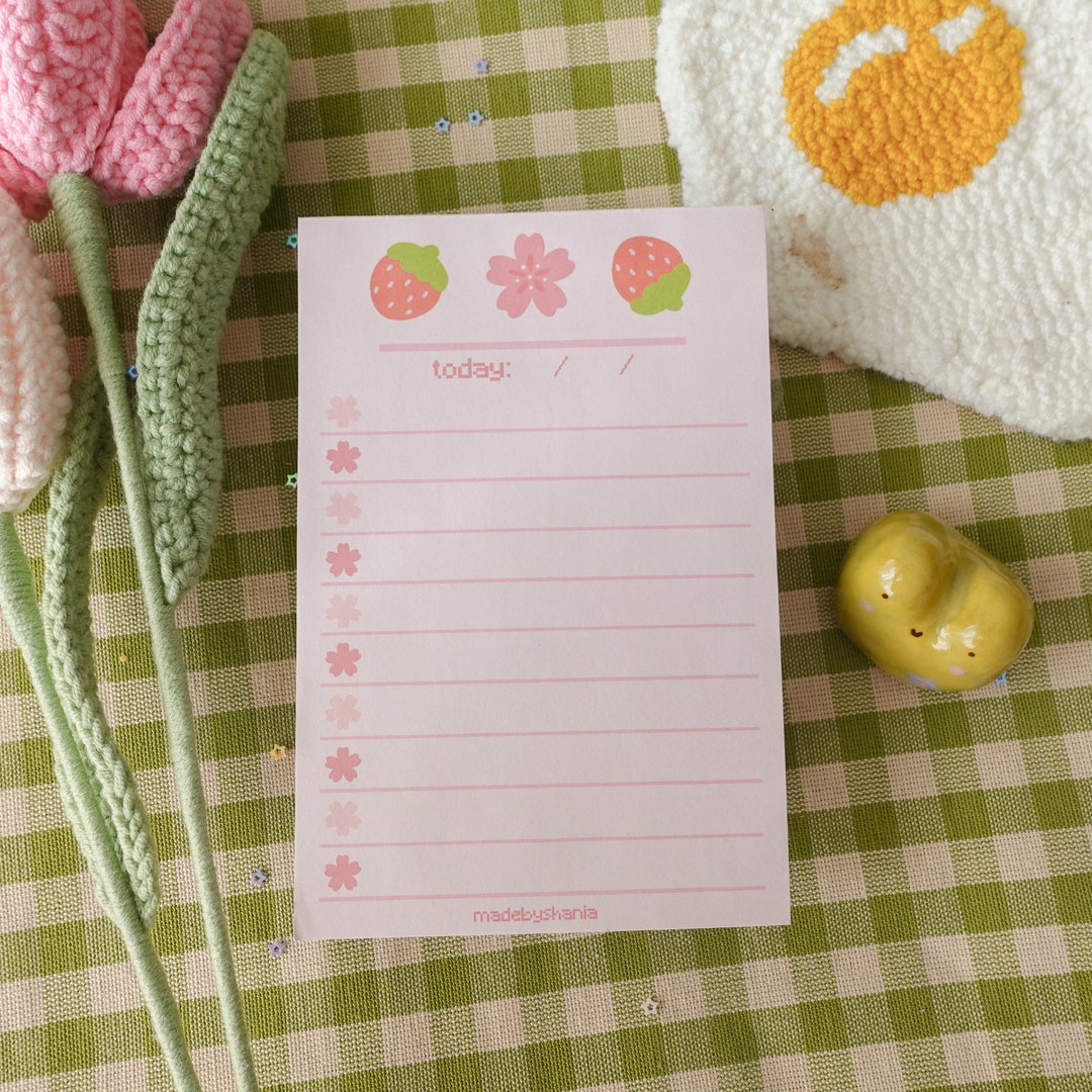 Strawberry and Sakura Notepad | Cute Notepads, Memo Pads, Aesthetic ...