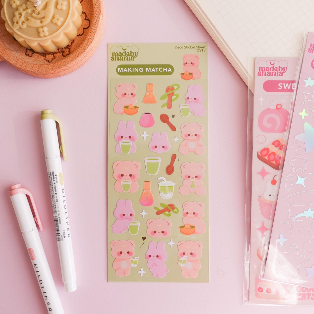 Making Matcha Deco Sticker Sheet: Waterproof Planner Stickers - Etsy