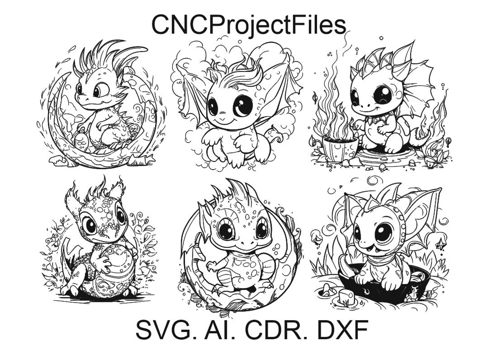 Little Cute Dragons SET 3, Dragon in Shell, Dragon Svg, DXF for Laser ...