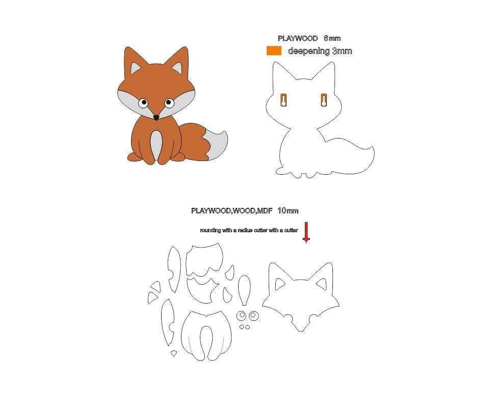Intarsia Style Decorative Fox Cnc Plan. CNC Files for Wood. Wooden ...