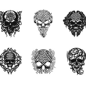 Set of Celtic Skulls 1, Skull With Runes. Skull Tattoo, DXF for Laser ...