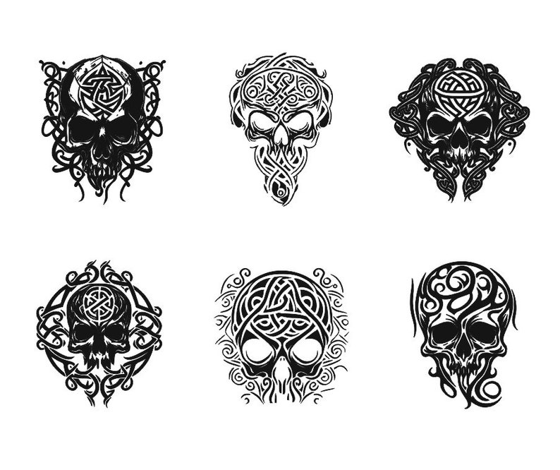 Set of Celtic Skulls 1, Skull With Runes. Skull Tattoo, DXF for Laser ...
