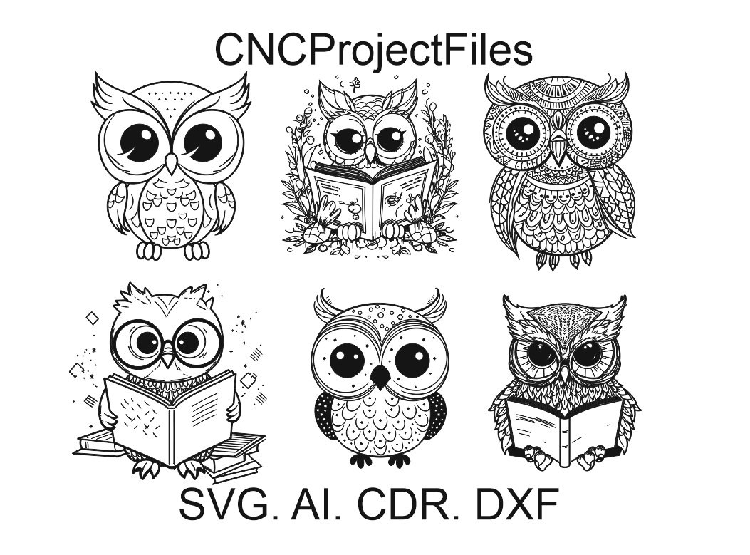 Funny Owls SET 2, Owl With a Book Svg, DXF for Laser Engraving - Etsy