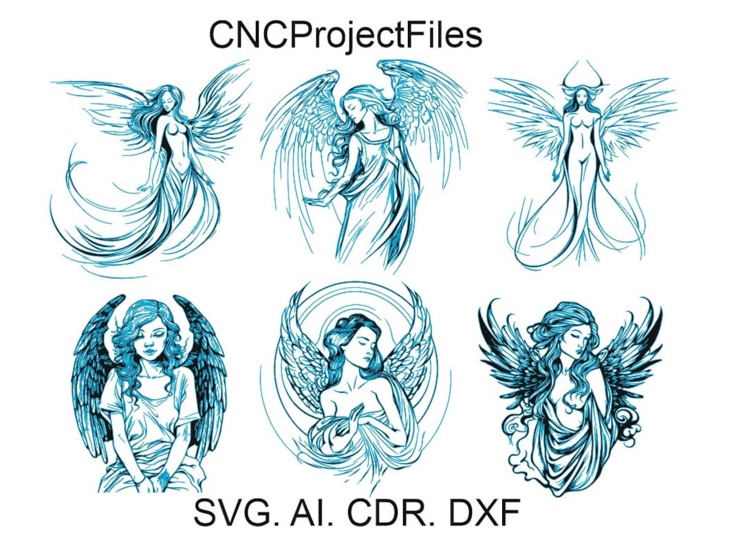 Girl Angel SET, Angel Tattoo, Modern Angel Svg, DXF for Laser Engraving ...