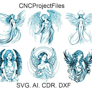 Girl Angel SET, Angel Tattoo, Modern Angel Svg, DXF for Laser Engraving ...