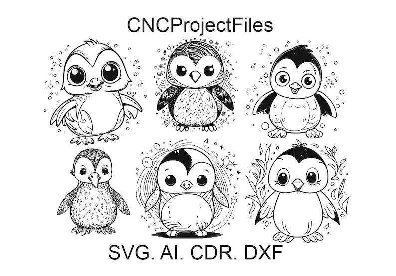 Cheerful Penguin SET, Baby Penguin, Cartoon Penguin Svg, DXF for Laser ...