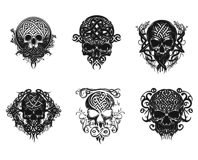 Set of Celtic Skulls 2, Skull With Runes. Skull Tattoo, DXF for Laser ...