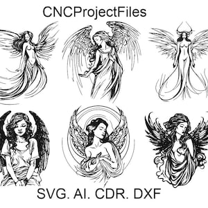 Girl Angel SET, Angel Tattoo, Modern Angel Svg, DXF for Laser Engraving ...